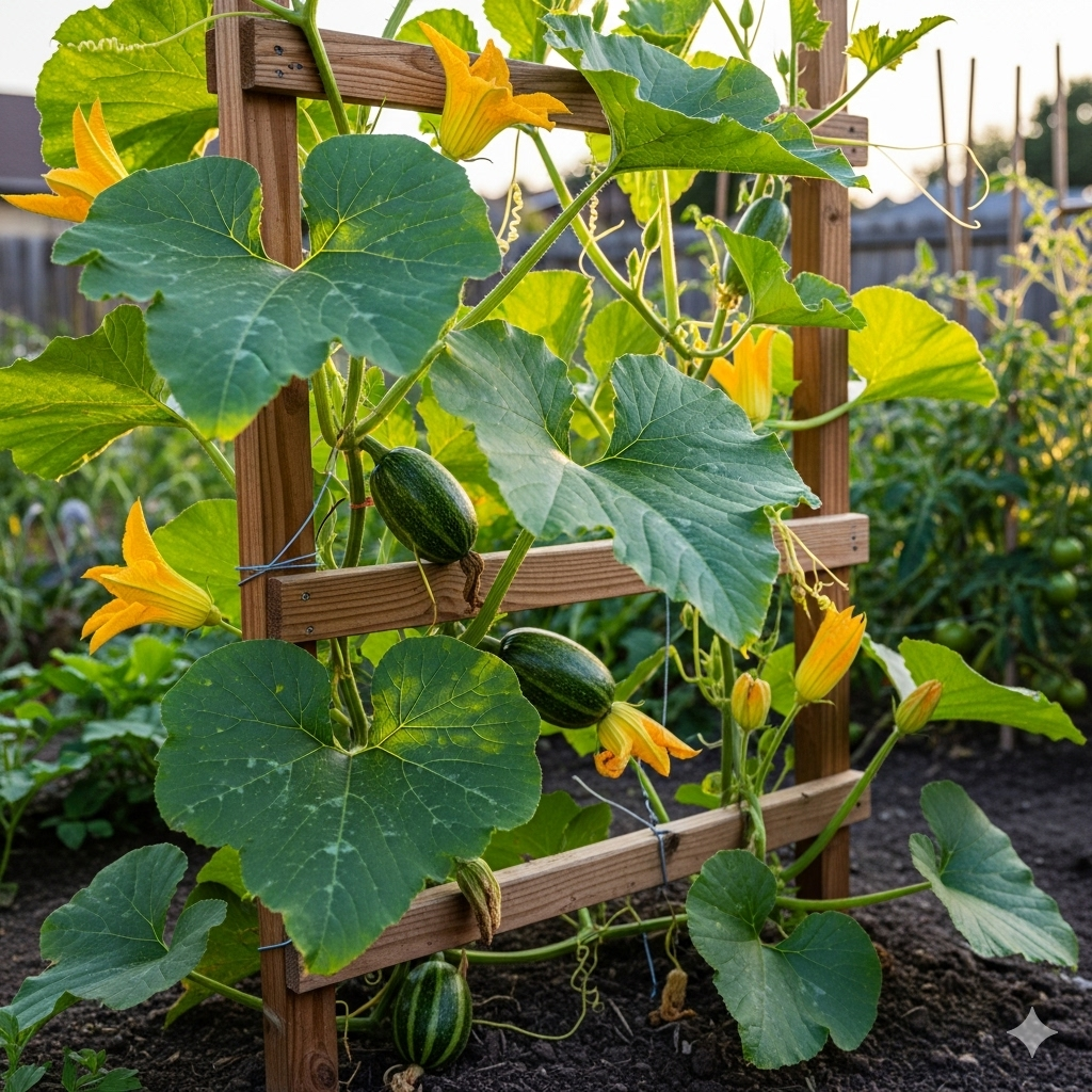Rustic Wooden Supports for Summer Squash Varieties - Home Garden Tips