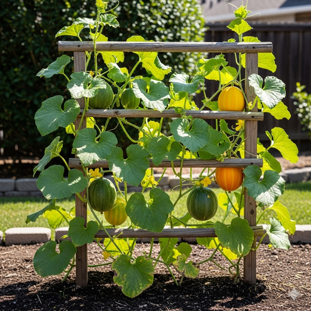 Metal Mesh Trellises for Vertical Melon Harvests - Home Garden Tips