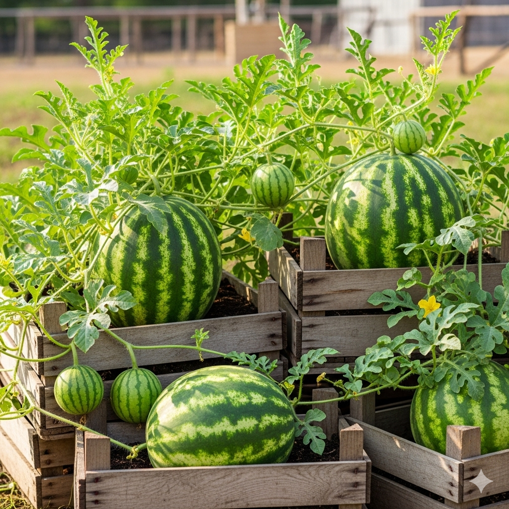 Compact Watermelon Gardens Using Crates - Home Garden Tips