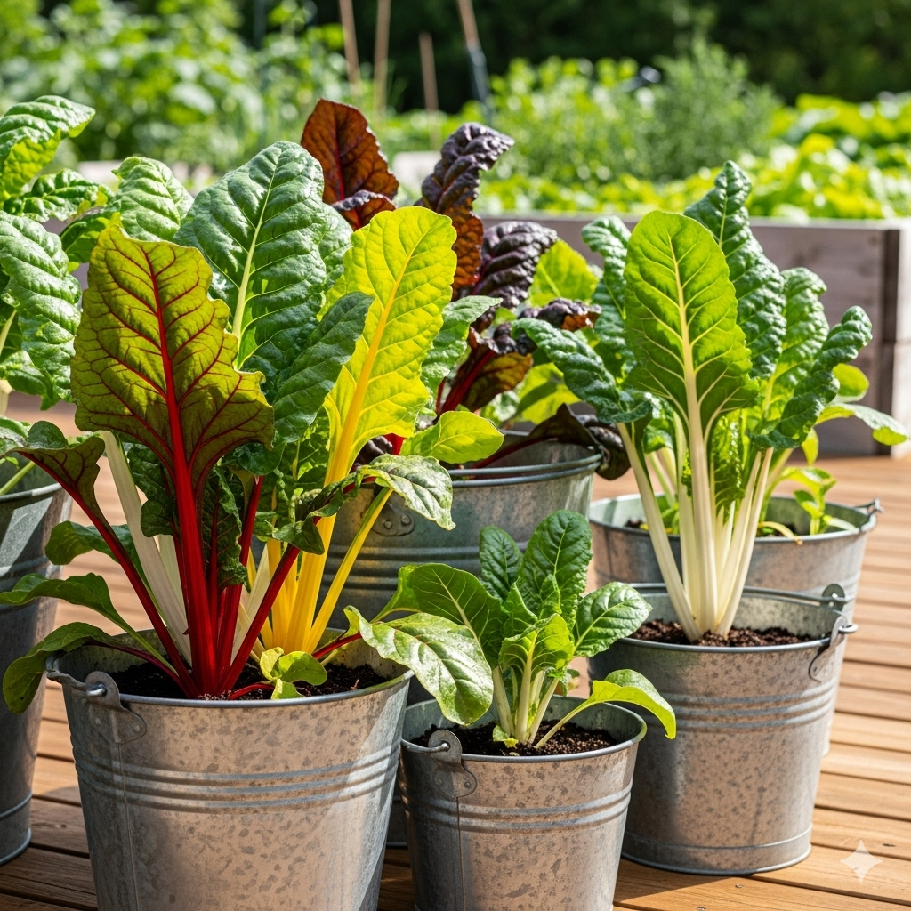 Fresh and Nutritious Swiss Chard from Buckets - Home Garden Tips