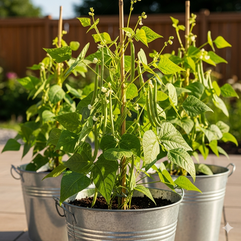 Compact Green Bean Harvests from Buckets - Home Garden Tips