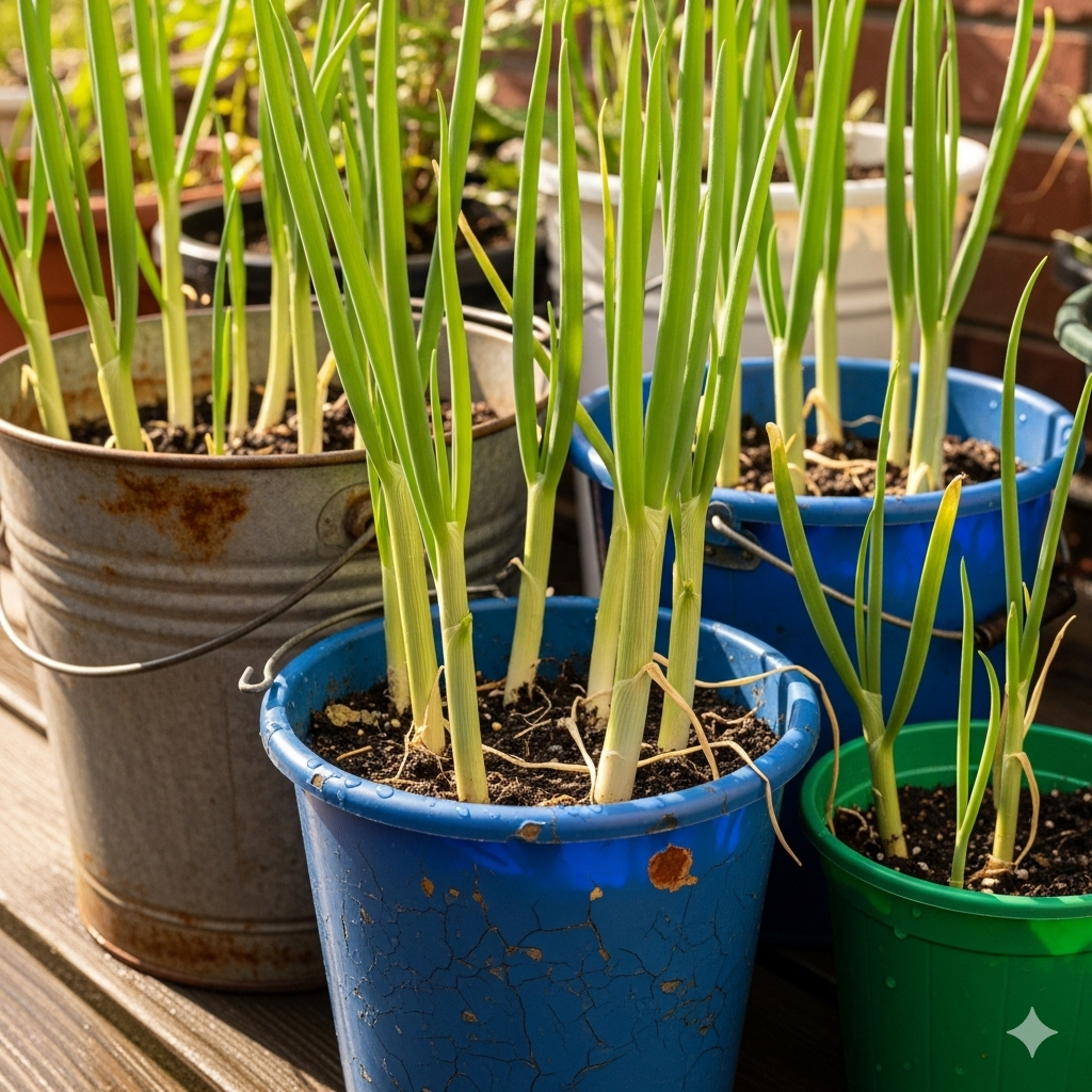 Compact Gardening: Scallions in Plastic Buckets - Home Garden Tips