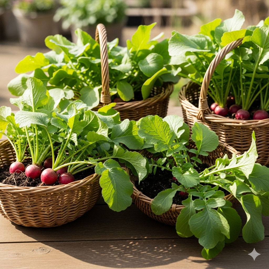 Continuous Harvest Radishes from Basket Gardens - Home Garden Tips