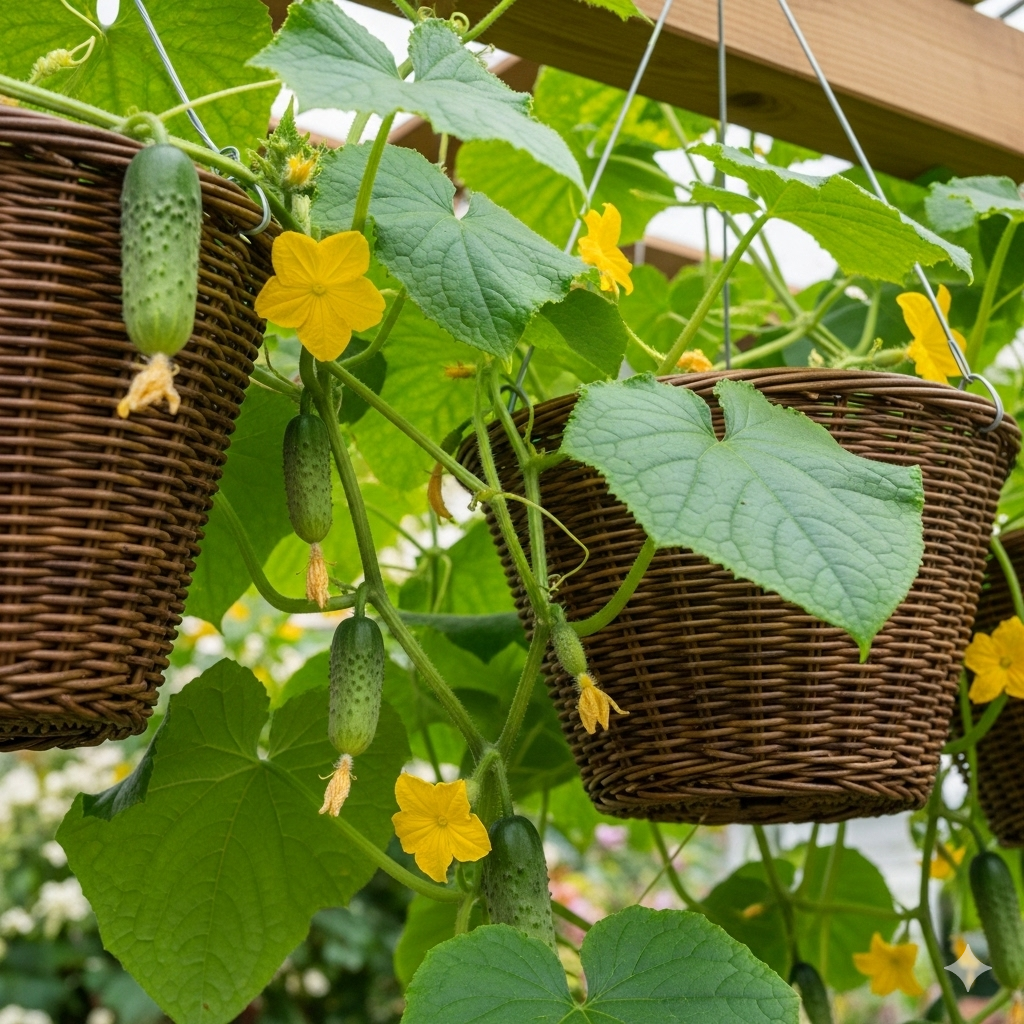 Continuous Cucumber Harvests from Woven Containers - Home Garden Tips