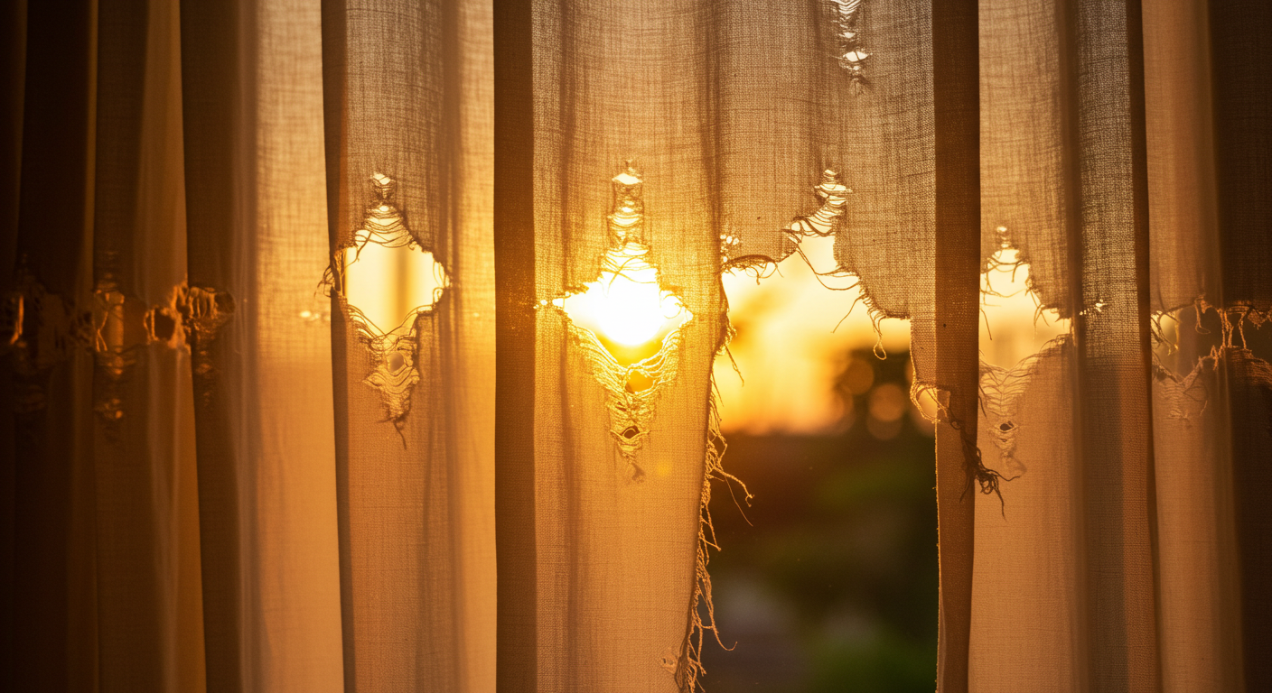 Old torn curtain, amazing what you can do with a pair of scissors ...