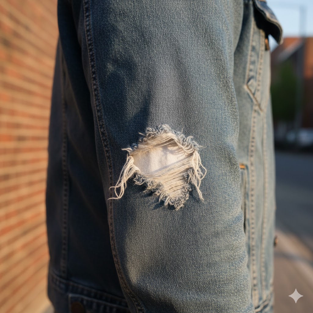 Hole in jacket, all you need is a needle and scissors: problem solved ...
